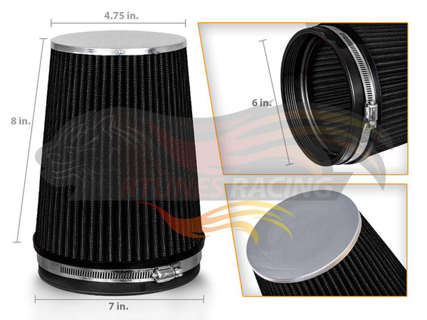 BLACK 6" 152mm Inlet Truck Air Intake Cone Replacement Quality Dry Air ...