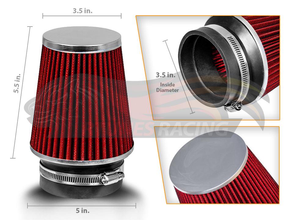 RED 3.5" 89mm NARROW Cone Air Filter | Rtunes Racing | AFN35R